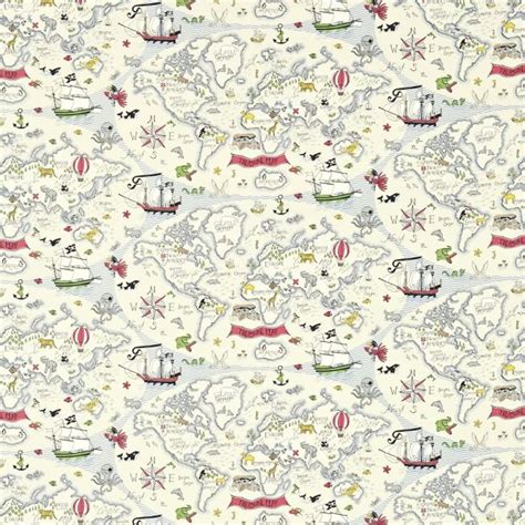 Treasure Map Fabric Cream Sanderson Curtains Upholstery