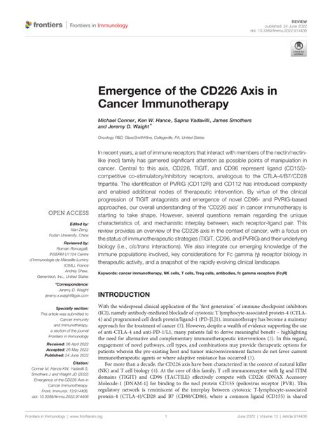 Pdf Emergence Of The Cd226 Axis In Cancer Immunotherapy
