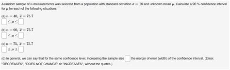 Solved A Random Sample Of N Measurements Was Selected From A Chegg