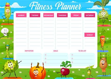 Weekly Fitness Planner Schedule Cartoon Vegetable 24082701 Vector Art At Vecteezy