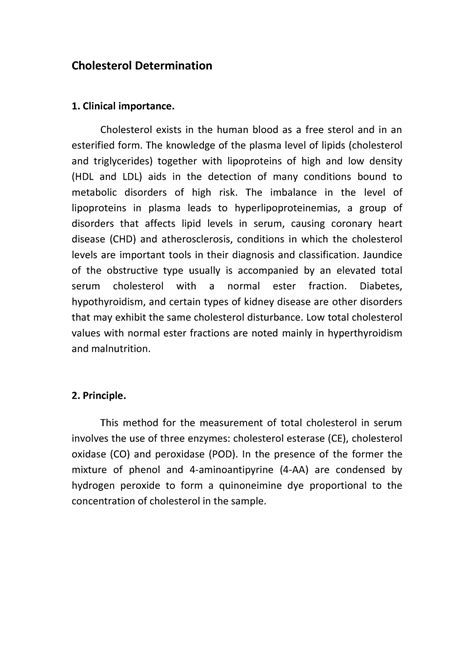 Cholesterol Determination Cholesterol Determination Clinical Importance Cholesterol Exists In