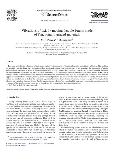 Pdf Vibrations Of Axially Moving Flexible Beams Made Of Functionally