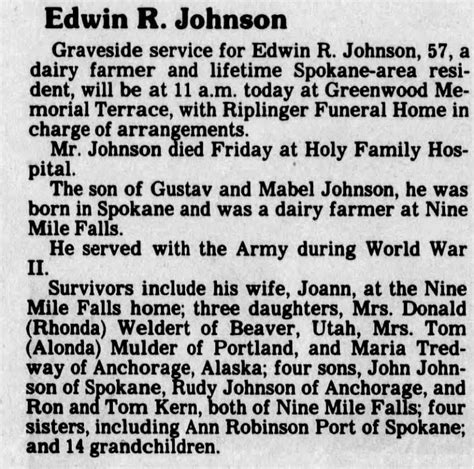 Obituary For Edwin R Johnson ™
