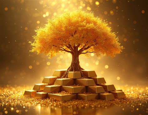 Golden Tree With White Flowers In 3d Wallpaper Design Ai Generated