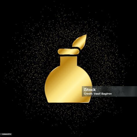 깃털 펜 잉크 냄비 골드 아이콘입니다 황금 입자 배경의 벡터 그림입니다 격리 벡터 기호 기호 교육 아이콘 검은 색 배경 0명에 대한 스톡 벡터 아트 및 기타 이미지 Istock