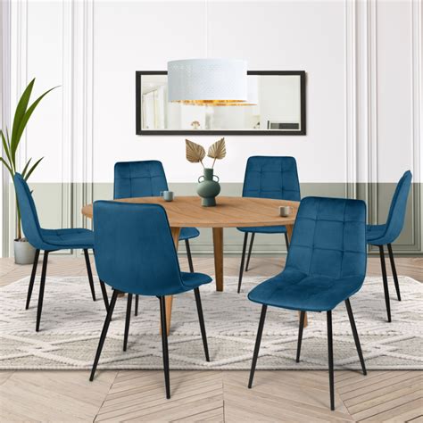 Chaises En Velours Bleu Matelassées Pieds Métal X6 Mila Id Market