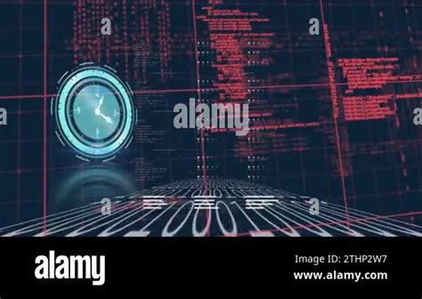 Animation Of Clock Binary Coding And Data Processing On Screen Global Data Processing Digital