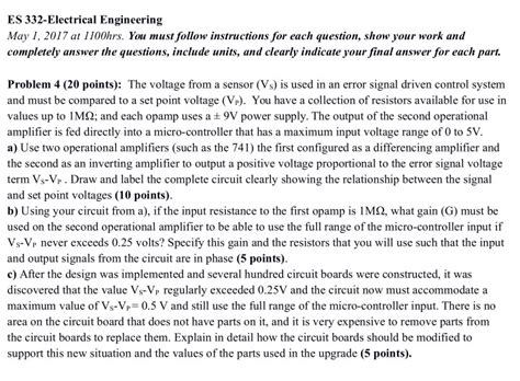 Solved The Voltage From A Sensor V S Is Used In An Error Chegg