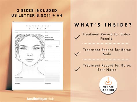 Botox Treatment Record Form Template Aesthetic Injection Face Chart For