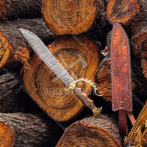 19 Inch Handmade Damascus Bowie Knife Rosewood Handle Hunting Dagger