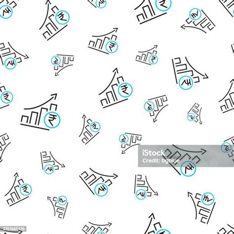 Chart Of Increased Indian Rupee Rate Seamless Pattern Line Icons On White Background Stock
