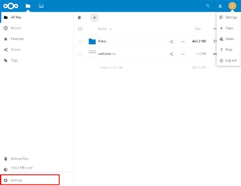 settings link in navigation · issue 14827 · nextcloud server · github