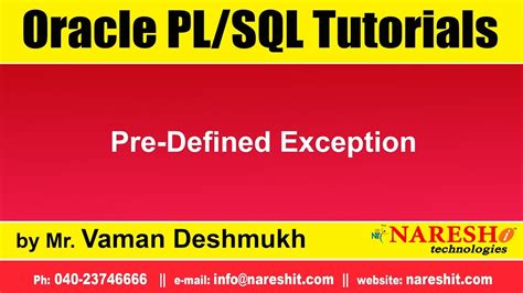 Oracle PL SQL Tutorials Pre Defined Exception Mr Vaman Deshmukh YouTube