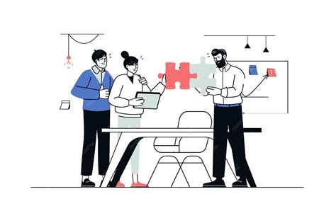 Premium Vector Teamwork Concept In Flat Line Design Men And Woman Solve Problems Brainstorming