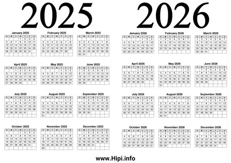 2025 2026 Two Years Calendar Printable