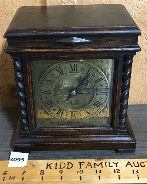 Antique Brass Face Shelf Clock W Barley Twist Columns