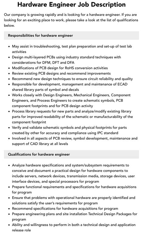 Hardware Engineer Job Description Velvet Jobs
