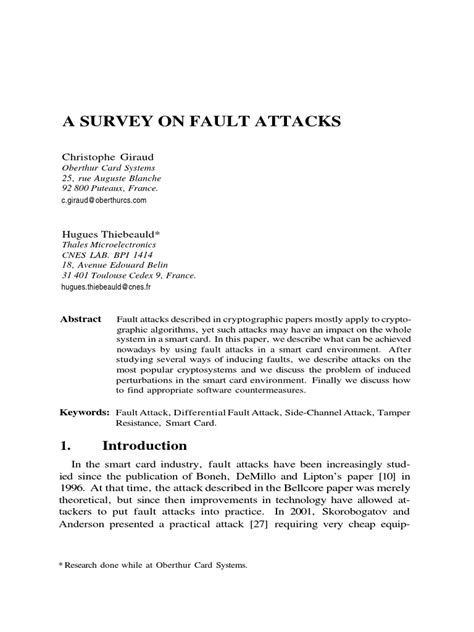 A Survey On Fault Attacks Oberthur Card Systems 25 Rue Auguste Blanche 92 800 Puteaux France