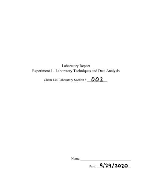 lab experiment 1 laboratory techniques data analysis laboratory