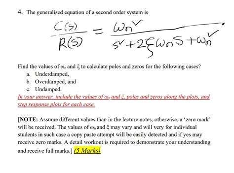 Solved The Generalised Equation Of A Second Order System Chegg Com