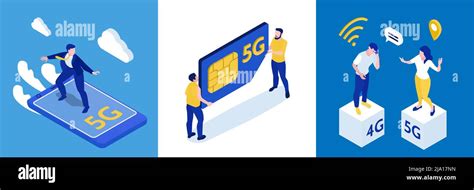 High Speed G Internet Design Concept With Sim Card And Chatting Human Characters Isometric
