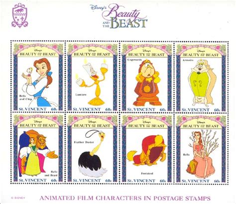 Philatelia Ru Детская литература Марки Герои мультфильма «Красавица и Чудовище