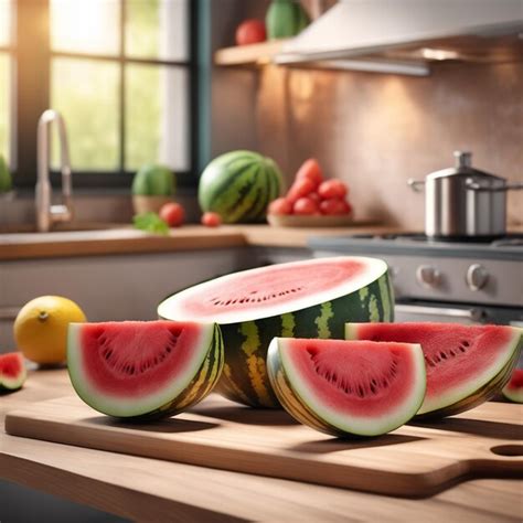 Premium Photo Whole Watermelon Slices On A Wooden Cutting Board With