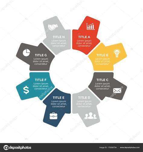 벡터 원형 화살표 Infographic 기어 다이어그램 그래프 프레 젠 테이 션 차트를 주기 8 옵션 부품 단계 비즈니스 설정 개념 처리 스톡 벡터