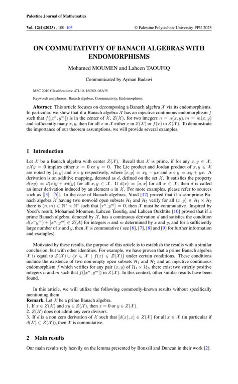 Pdf On Commutativity Of Banach Algebras With Endomorphisms
