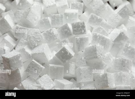 Polystyrene Styrofoam Pieces For Packaging As Background Closeup Stock