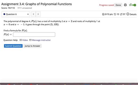 Solved Assignment 34 Graphs Of Polynomial Functions Score