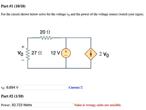 Solved Part 1 10 10 For The Circuit Shown Below Solve For Chegg Com