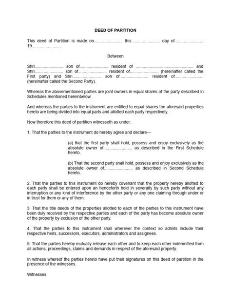 deed of partition download free pdf deed land law