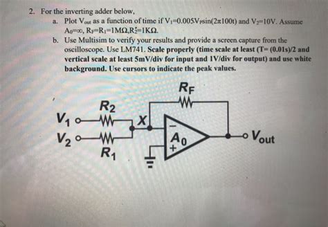 solved 2 for the inverting adder below a plot vout as a