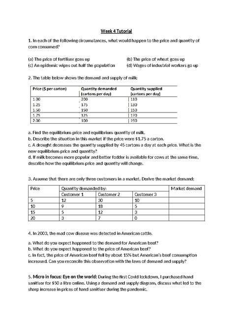 Week 4 Tutorial 1 Solutions Price And Quantity Analysis Studocu