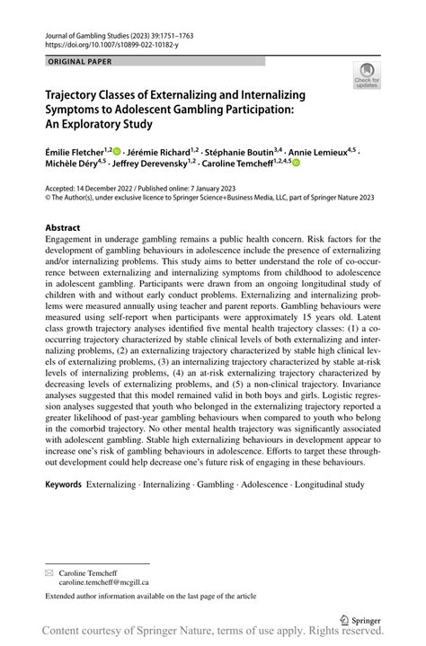 Trajectory Classes Of Externalizing And Internalizing Symptoms To