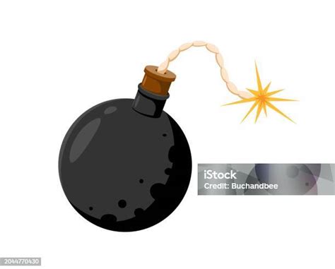 Bom Kartun Dengan Sekering Menyala Dan Percikan Api Ledakan Ilustrasi Stok Unduh Gambar