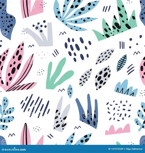 Grass Flat Hand Drawn Seamless Vector Pattern Stock Vector