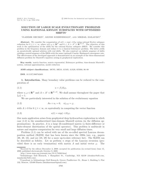 Pdf Solution Of Large Scale Evolutionary Problems Using Rational Krylov Subspaces With