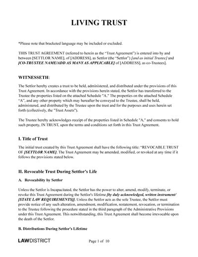 Free Revocable Living Trust Form Pdf And Word Template Lawdistrict