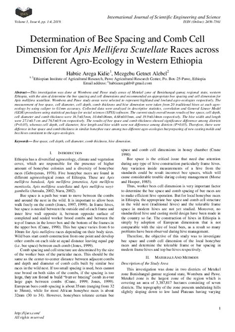 Pdf Determination Of Bee Spacing And Comb Cell Dimension For Apis Mellifera Scutellate Races