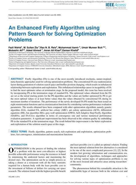 Pdf An Enhanced Firefly Algorithm Using Pattern Search For Solving