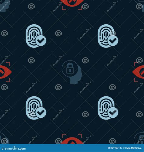Set Eye Scan Lock And Fingerprint On Seamless Pattern Vector Stock Vector Illustration Of