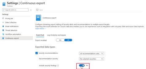 在 Azure 门户中设置连续导出 Microsoft Defender For Cloud Microsoft Learn