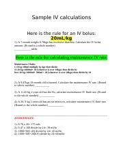 Sample IV Calculation Practice Questions Docx Sample IV Calculations Here Is The Rule For An