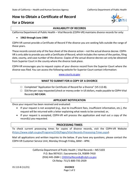 Form Vs113 B Download Fillable Pdf Or Fill Online Application For Certificate Of Record For A