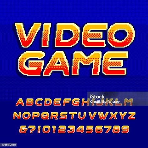 비디오 게임 알파벳 글꼴입니다 디지털 그라데이션 대문자 편지입니다 컴퓨터 글자에 대한 스톡 벡터 아트 및 기타 이미지 컴퓨터