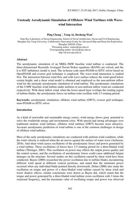 PDF Unsteady Aerodynamic Simulation Of Offshore Wind Turbines DOKUMEN TIPS
