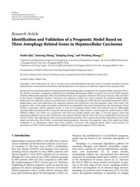 Pdf Identification And Validation Of A Prognostic Model Based On Three Autophagy Related Genes