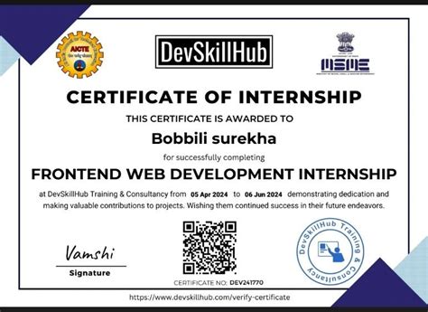 Completed Front End Web Development Internship At Devskillshub Surekha Bobbili Posted On The